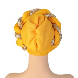 zhxinashu 2 Pcs African Hats for Black Women,Sequined African Head Wraps,Turbans for Women Fashion(White+Yellow)