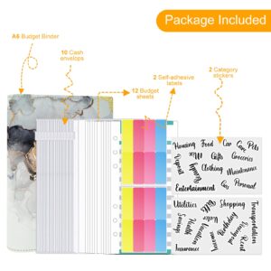 Budget Binder with Zipper Envelopes, A6 Money Saving Binder with Cash Envelopes for Budgeting, Money Bill Organizer for Cash, Budget Planner for Saving Money(Marble White)