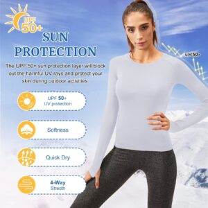 Womens Thermal Tops Long Sleeve Fleece Hiking Ski Base Layer Women Cold Weather Sports Gym Shirts Athletic Ladies Thermal Underwear Tops for Workout Running,Quick Dry Moisture Wicking 5021 White L