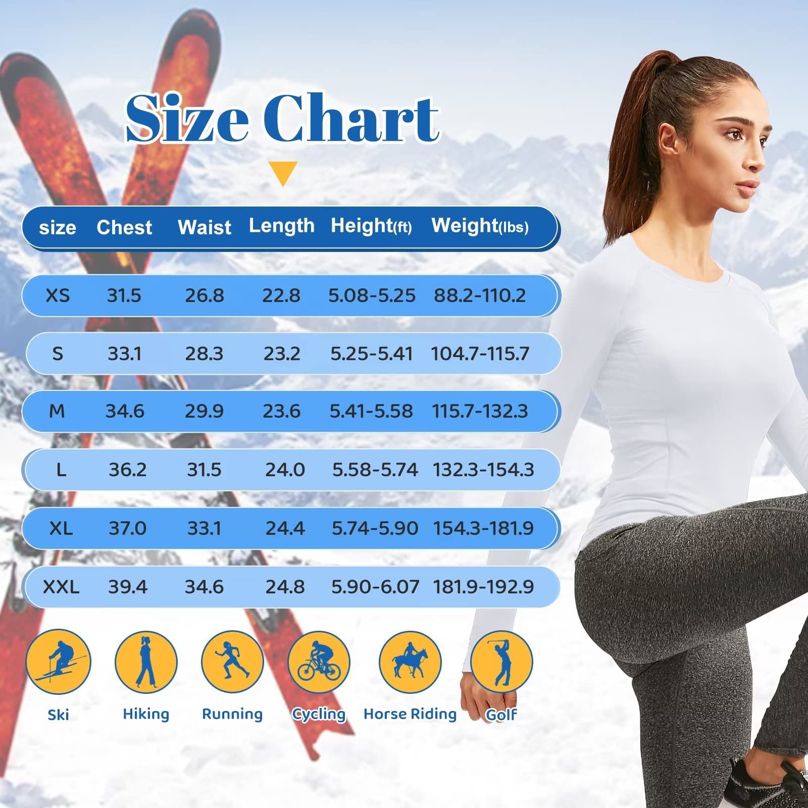 Womens Thermal Tops Long Sleeve Fleece Hiking Ski Base Layer Women Cold Weather Sports Gym Shirts Athletic Ladies Thermal Underwear Tops for Workout Running,Quick Dry Moisture Wicking 5021 White L