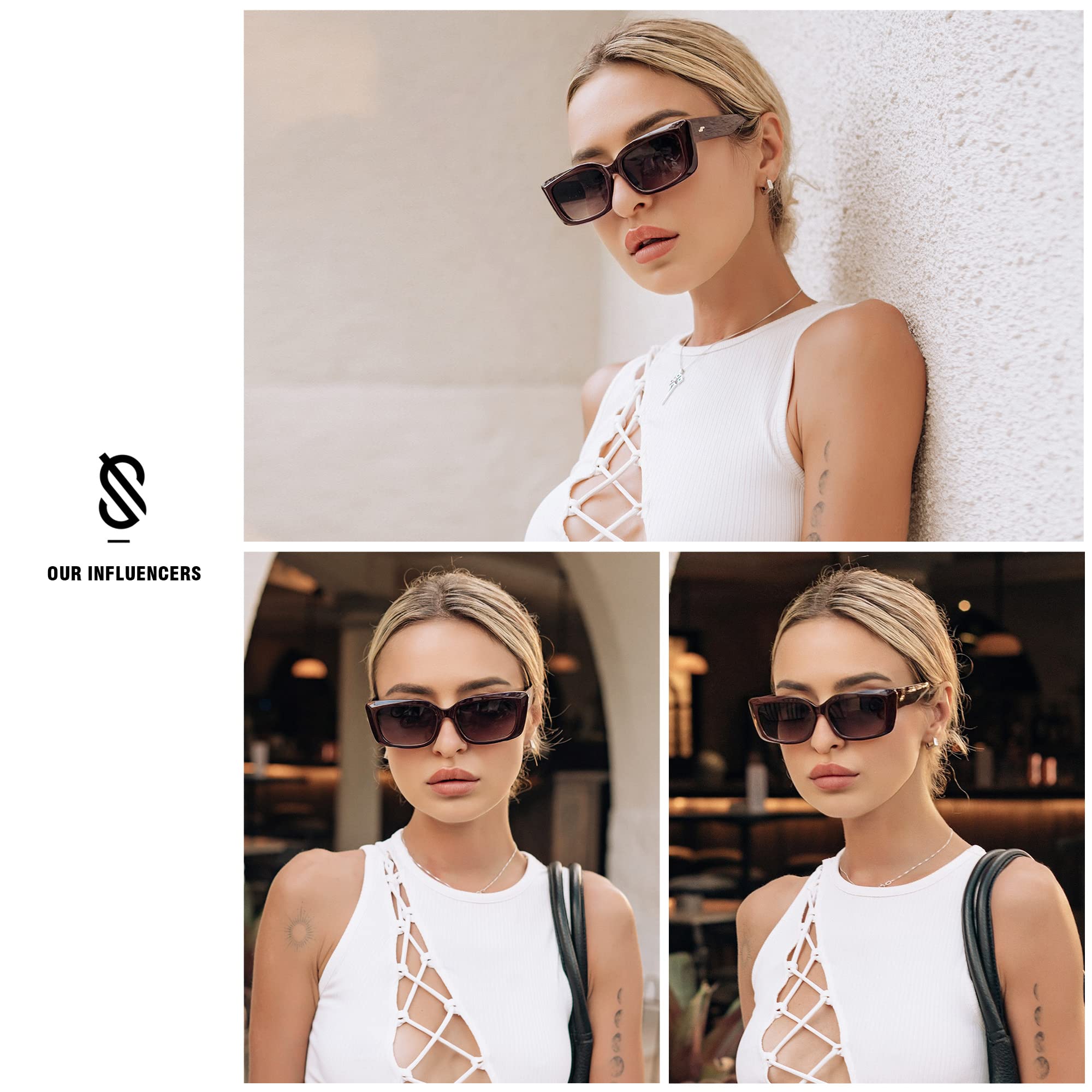 SOJOS Trendy Rectangular Sunglasses Womens Face 90's Retro Shades Sunnies Gafas de sole Chunky Angular Cornor Frame SJ2238 Black