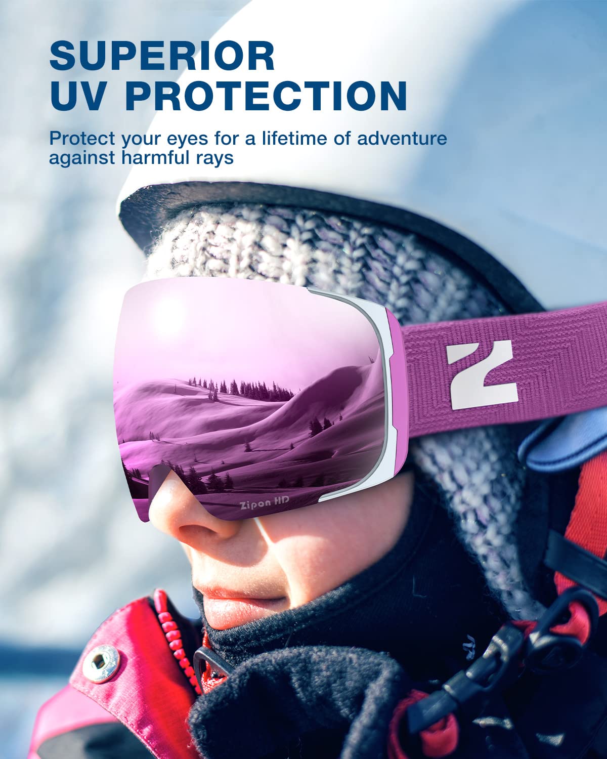 ZIONOR Ski Goggles, Z1 Zipon HD Lens Snow Goggles for Men Women Adult, Anti-fog Magnetic Lens Snowboard Goggles with UV Protection, OTG Snowboarding Goggles, Over Glasses Skiing Snowmobile Goggles