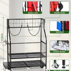 FHXZH Golf Bag Storage Garage Organizer- Golf Bag Stand Fit for 2 Golf Bags and Golf Clubs, Golf Balls, Golf Equipment Accessories, Extra Large Golf Bag Storage Rack for Garage, Club, Shed, Basement