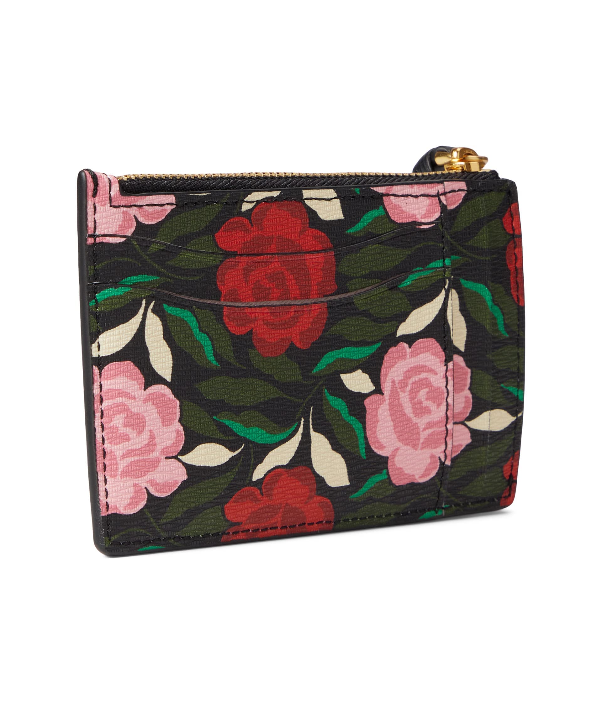 Kate Spade New York Morgan Rose Garden Printed Saffiano Leather Coin Card Case Wristlet Black Multi One Size