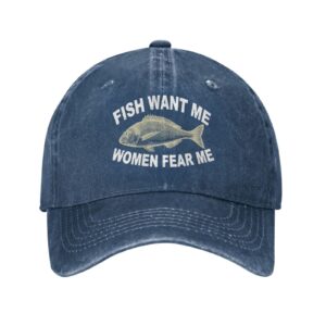 hat women want me fishes fear me hat for women baseball cap graphic cap navy blue