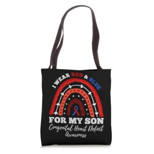 i wear red and blue for my son chd congenital heart defect tote bag