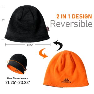 Lvaiz Winter Fleece Lined Knitted Beanie Hats for Men Reversible Windproof Watch Hat Warm Skull Cap for Women(Black+Orange)