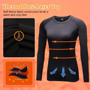 Womens Thermal Tops Long Sleeve Fleece Hiking Ski Base Layer Women Cold Weather Sports Gym Shirts Athletic Ladies Thermal Underwear Tops for Workout Running,Quick Dry Moisture Wicking 5021 Black L