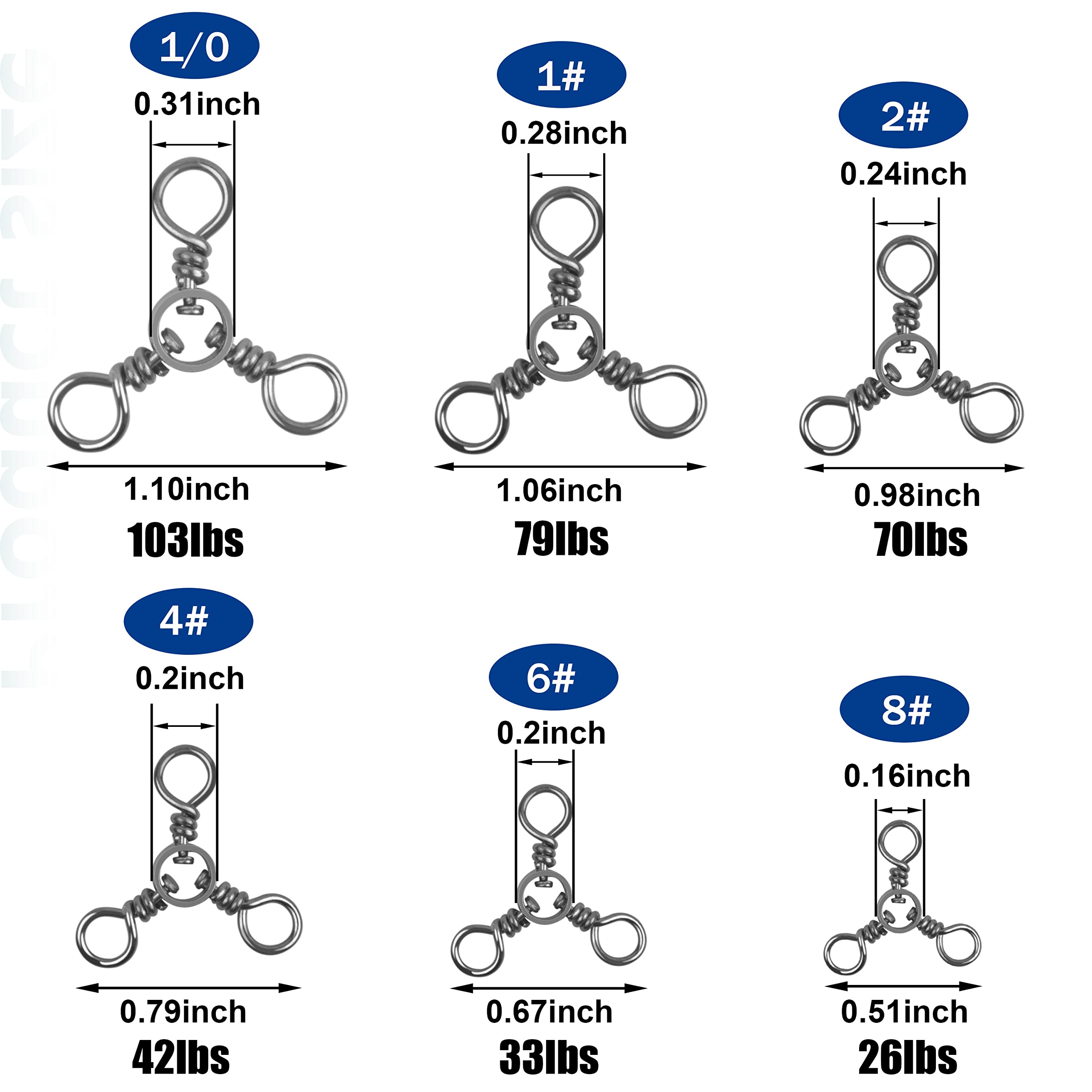 3 Way Swivels Fishing Tackle, 35pcs High Strength Triple Fishing Swivels Saltwater for Catfish Bottom Trolling Rig (1#)