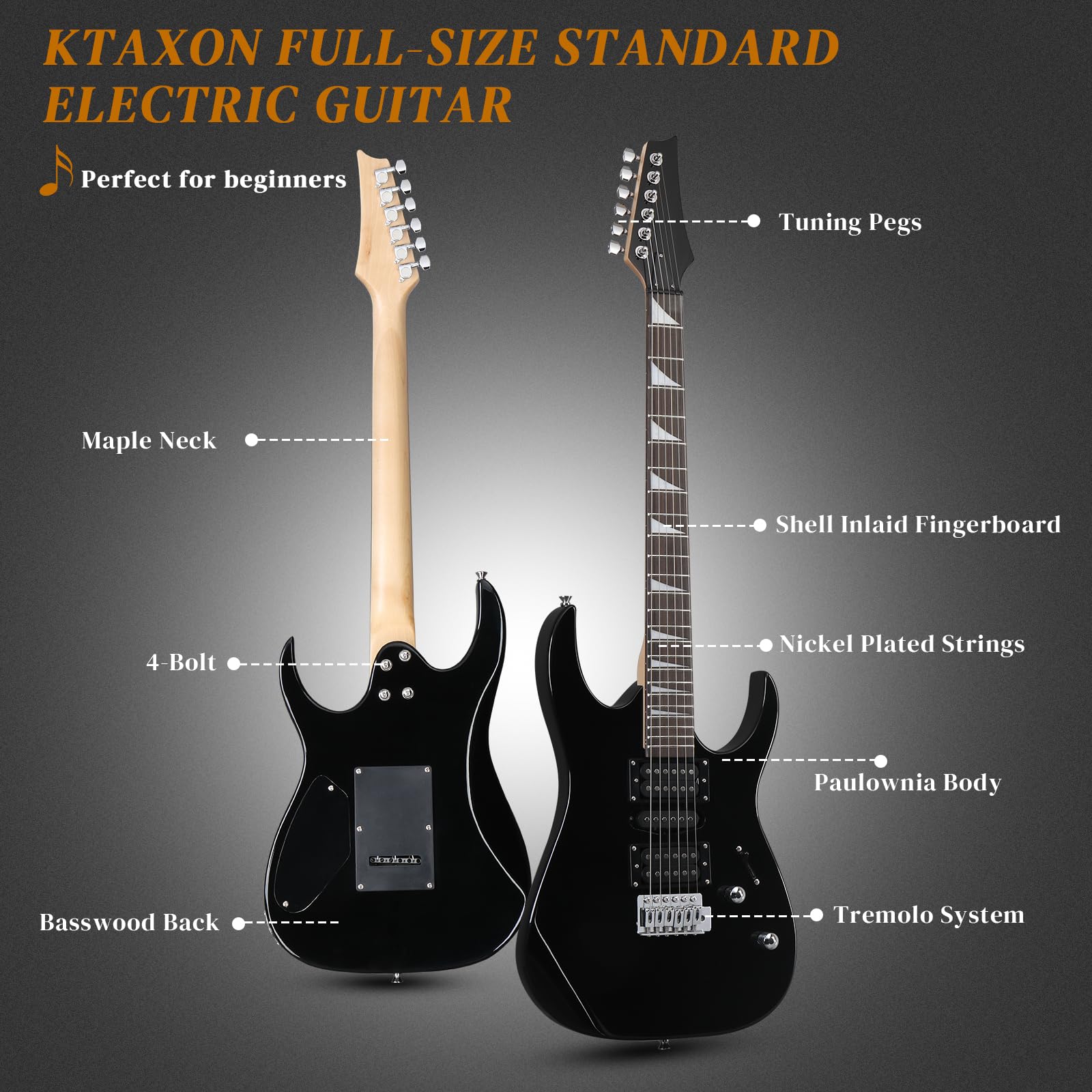 Ktaxon 39" Electric Guitar with 20Watt Amp, Full Size 170 Model Starter Guitar Kit for Beginners & Professional W/Bag, Shoulder Strap, Wrench Tool, Plectrum - Black