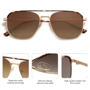 SOJOS Retro Aviator Polarized Sunglasses Womens Mens Vintage Square Shades Sun Glasses UV400 SJ1184 with Gold/Brown Lens