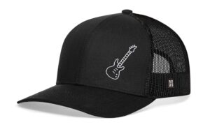 haka bass electric guitar embroidered trucker hat, instrument hat for men & women, adjustable baseball cap, mesh snapback, electric guitar hat - black