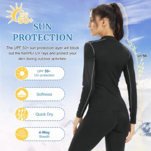 Tesuwel Long Sleeve Workout Shirts for Women Base Layer Top for Hiking Cycling Turtleneck Gym Running Athletic Shirts Women Under Scrubs Quick Dry Compression Shirts Women Underlayer 2119 Black S