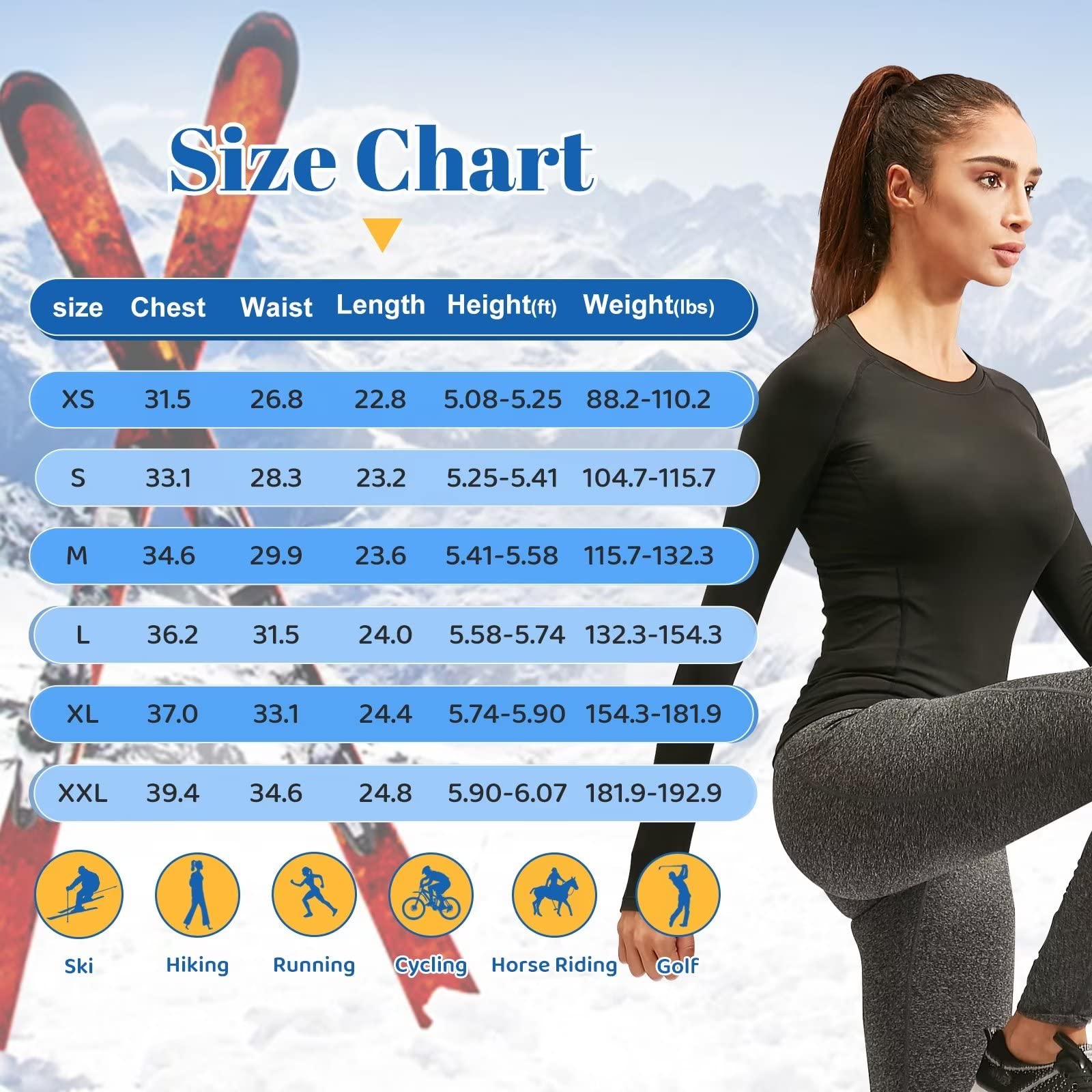 Womens Thermal Tops Long Sleeve Fleece Hiking Ski Base Layer Women Cold Weather Sports Gym Shirts Athletic Ladies Thermal Underwear Tops for Workout Running,Quick Dry Moisture Wicking 5021 Black L