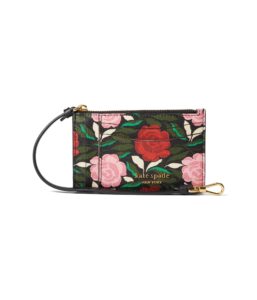 kate spade new york morgan rose garden printed saffiano leather coin card case wristlet black multi one size