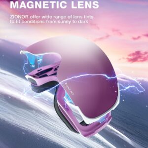 ZIONOR Ski Goggles, Z1 Zipon HD Lens Snow Goggles for Men Women Adult, Anti-fog Magnetic Lens Snowboard Goggles with UV Protection, OTG Snowboarding Goggles, Over Glasses Skiing Snowmobile Goggles