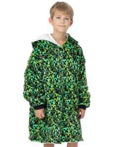 minecraft boys oversized blanket hoodie | boys creeper villain enemy double lined sherpa fleece green sweater