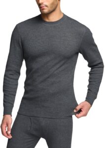 cqr men's long sleeve thermal underwear tops, midweight waffle crewneck shirt, winter cold weather thermal shirts, 1 piece of top dark grey, xx-large