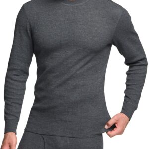 CQR Men's Long Sleeve Thermal Underwear Tops, Midweight Waffle Crewneck Shirt, Winter Cold Weather Thermal Shirts, 1 Piece of Top Dark Grey, XX-Large