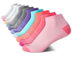 avia girls athletic performance cushion quarter cut ankle socks (10 pack), size large, pink assorted