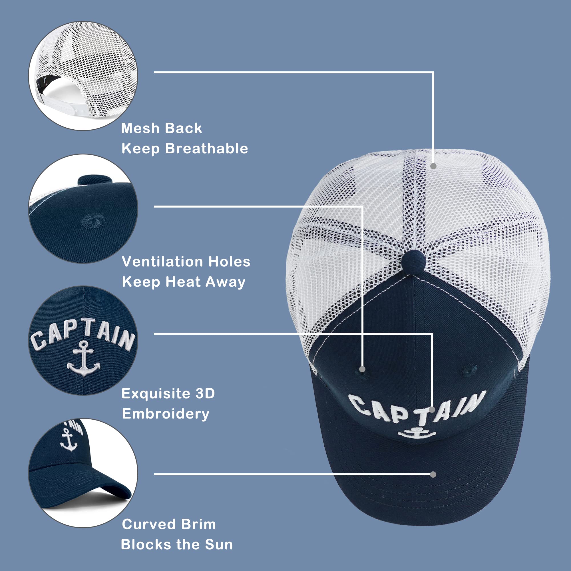 singwe Captain Hat Boat Accessories Captain Skipper Navy-Blue Baseball Cap Gorras para Hombres Originales Women Men Golf Hat