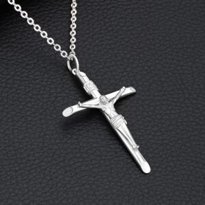 ELEGANZIA Sterling Silver Crucifix Necklace Women Cross Necklace for Men Catholic, Crucifix Pendant with Adjustable 22-24 Inch Silver Necklace Chain Cross Pendant