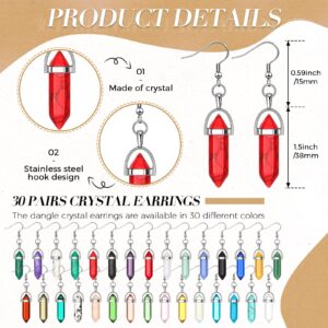 Zhehao 30 Paris Healing Crystals Earrings for Women Quartz Stone Dangle Earrings Hexagonal Gemstone Earring Crystal Chakra Eardrop for Women