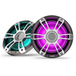 Fusion 1 Pair SG-FL773SPG 7.7" Signature i3 Series RGB LED Marine Coax Gray Sport Grills with 1 Pair Fusion MS-FM77KIT 7.7" White Flush Mount Kit