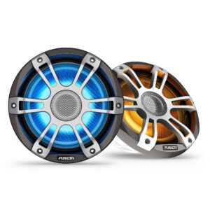 Fusion 1 Pair SG-FL773SPG 7.7" Signature i3 Series RGB LED Marine Coax Gray Sport Grills with 1 Pair Fusion MS-FM77KIT 7.7" White Flush Mount Kit