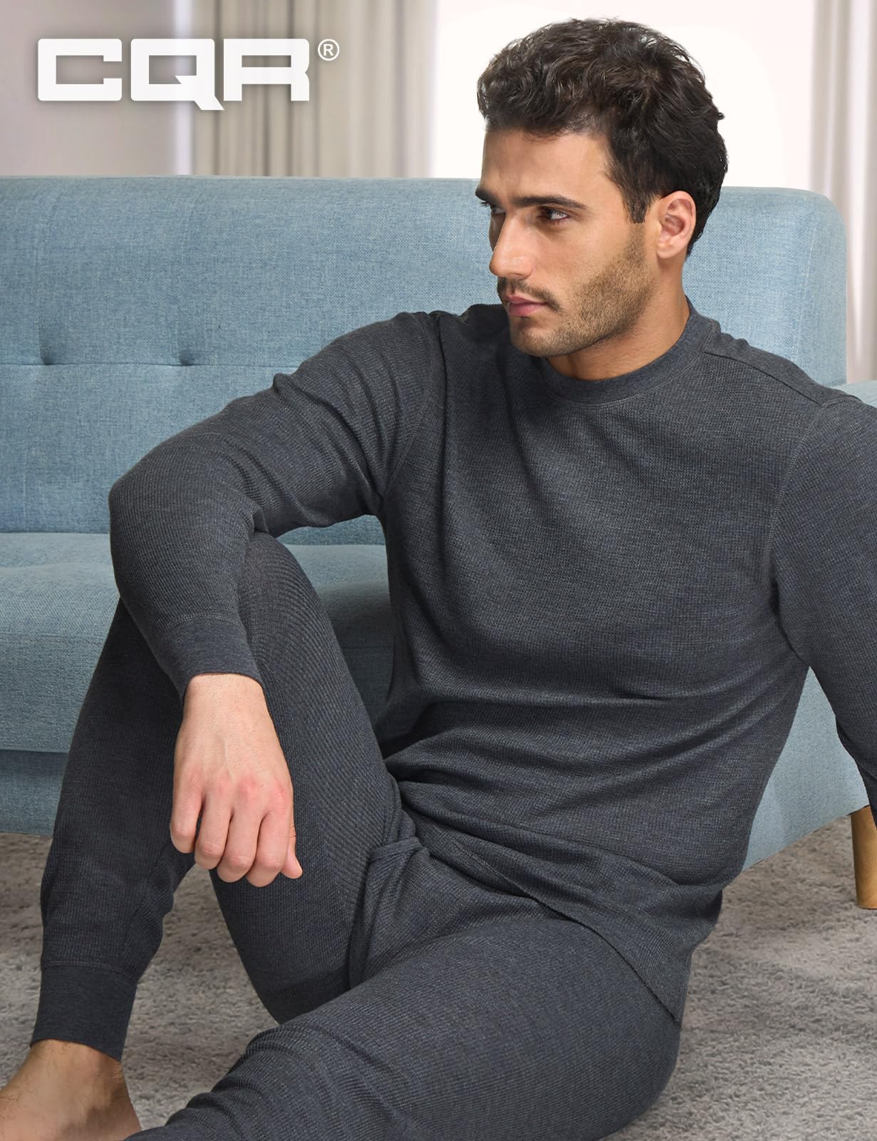 CQR Men's Long Sleeve Thermal Underwear Tops, Midweight Waffle Crewneck Shirt, Winter Cold Weather Thermal Shirts, 1 Piece of Top Dark Grey, XX-Large