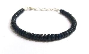 lkbeads black ethiopian opal 3-4mm rondelle shape faceted cut gemstone beads 7 inch adjustable stacking bracelet with silver plated lock for unisex.#code- lcbr-2512