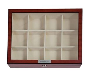 timelybuys personalized display case for 12 ties, belts, and accessories cherry wood storage box