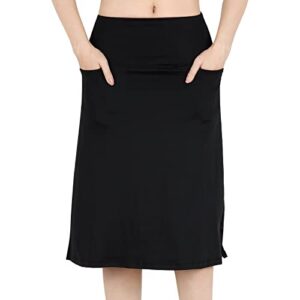 Womens Skirts Skorts Modest Knee Length Skirts Athletic Midi Active Running Skirt Black X-Large