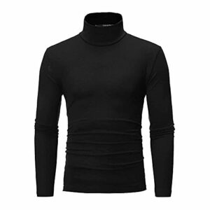 men's turtleneck top slim fit solid base sweater casual long sleeve underwear tops male cozy breathable blouse t-shirt black