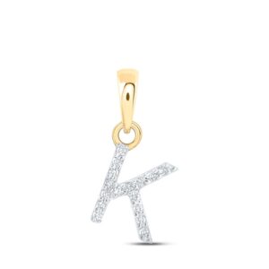 10kt yellow gold womens round diamond k initial letter pendant .03 cttw