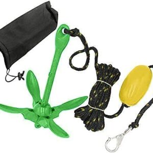 XIALUO Marine Green Kayak Anchor Kits 7 lb Folding Anchor Accessories with 50 ft Rope for Fishing Kayaks, Canoe, Jet Ski, SUP Paddle Board and Small Boats