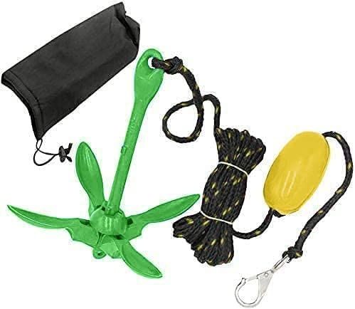 XIALUO Marine Green Kayak Anchor Kits 7 lb Folding Anchor Accessories with 50 ft Rope for Fishing Kayaks, Canoe, Jet Ski, SUP Paddle Board and Small Boats