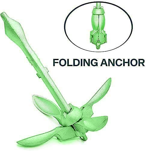 XIALUO Marine Green Kayak Anchor Kits 7 lb Folding Anchor Accessories with 50 ft Rope for Fishing Kayaks, Canoe, Jet Ski, SUP Paddle Board and Small Boats