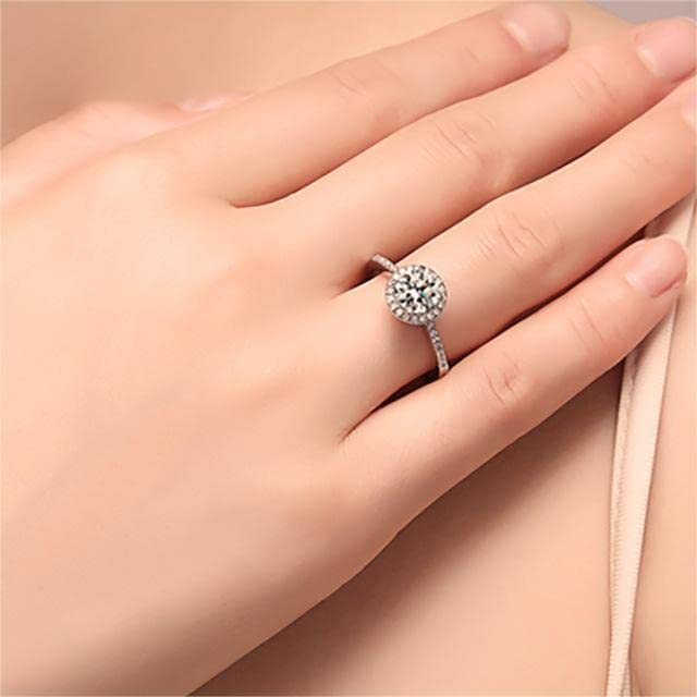 0.5ct 1ct 2ct Halo Moissanite Engagement Rings for Women D Color VVS1 Clarity Round Cut Solitaire Moissanite Rings Wedding 18K White Gold Plated 925 Sterling Silver Wedding Anniversary Birthday