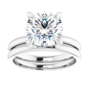 10K/14K/18K Solid White Gold Moissanite Engagement Ring Set 3 Carats Round Brilliant Cut Handmade Solitaire Wedding Ring Set Bridal Ring for Women Propose Gifts