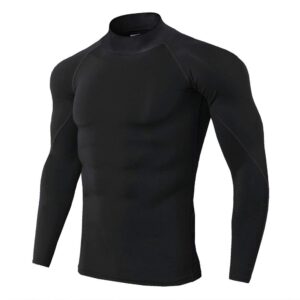 seftetl men's gym sports long sleeve turtleneck compression shirt, black, small