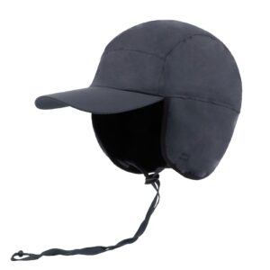 song qing unisex men's winter waterproof baseball cap warm fleece lined earflaps cap adjustable hiking cap grey