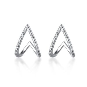 Reffeer 925 Sterling Silver CZ V Cuff Earrings Piercings for Women Teens Claw Huggie Earrings Studs (A-Silver)