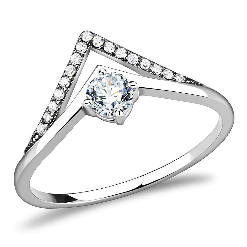 Womens Ring Mountain Top Stainless Steel Ring with AAA Grade CZ in Clear 6