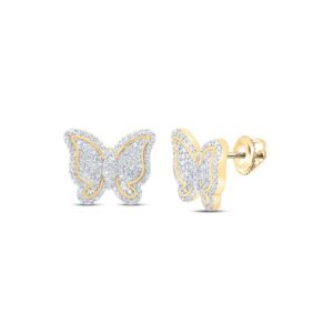 10kt yellow gold womens round diamond butterfly earrings 5/8 cttw