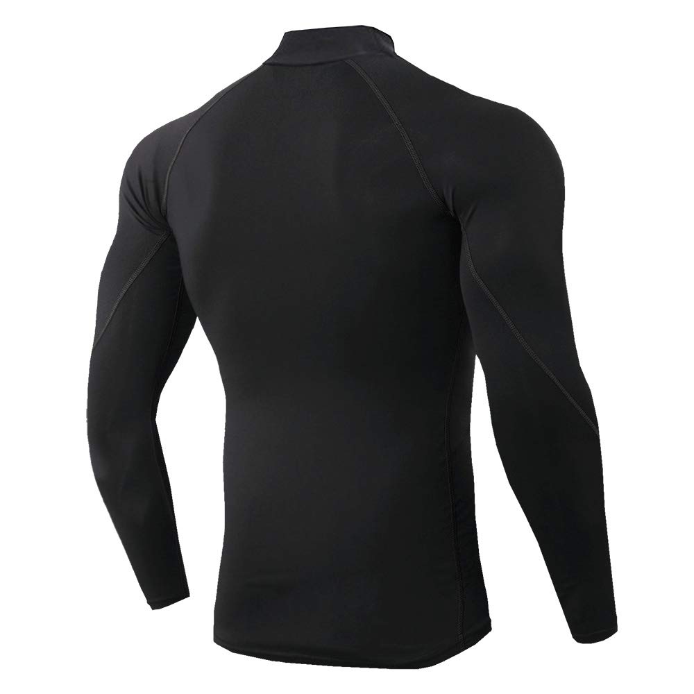 SEFTETL Men's Gym Sports Long Sleeve Turtleneck Compression Shirt, Black, Small