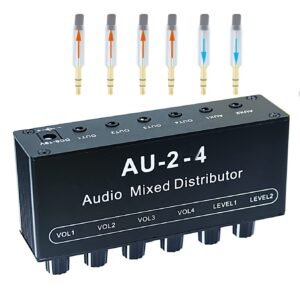 1/8" aux input mixing 2 in 4 channel way out headset box headphone amplifier 3.5mm mixer 1/8 inch stereo audio amp with ultra-compact portable mini jack 3.5 splitter hup for studio and stage