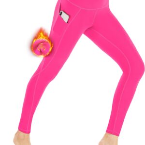 Ewedoos Fleece Lined Leggings with Pockets for Women Thermal Warm Winter Leggings for Women High Waisted Workout Yoga Pants Hot Pink