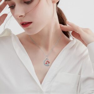 SVODEA Moon Mushroom Necklace for Women,925 Sterling Silver Magical Red Mushroom Pendant Moon Phase Necklaces,Anniversary Birthday Gifts for Women Mom,18''-20''