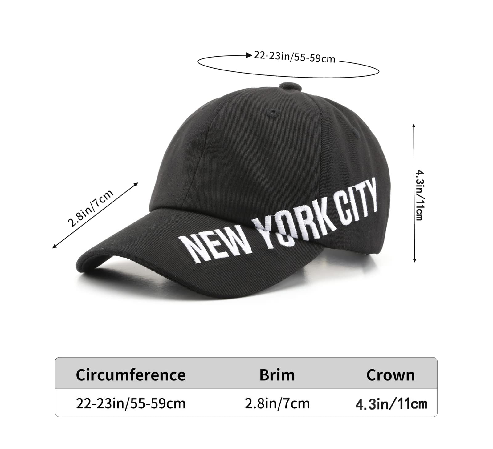 New York Hat Embroidery Baseball Cap Cotton Trucker Dad Hat with Adjustable Buckle Visor Cap for Men Women Khaki